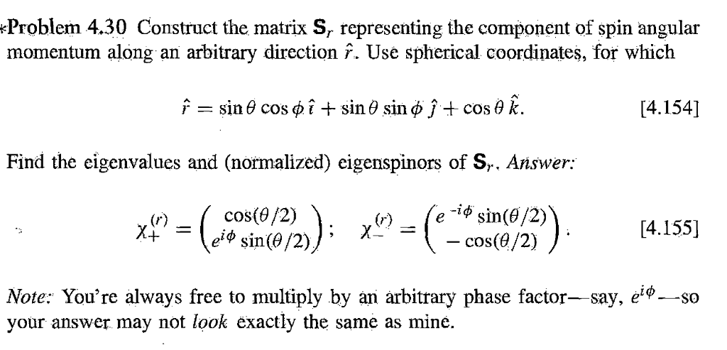 Solved Problem 4.30 Construct the matrix S, representing the | Chegg.com