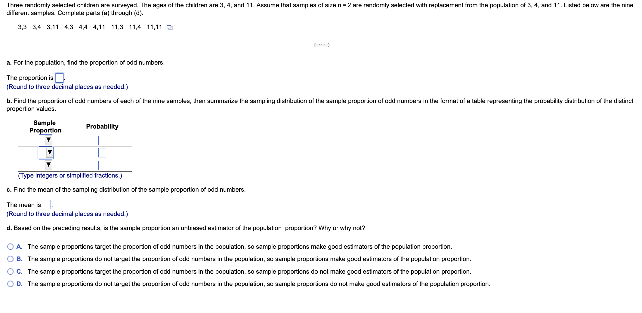 Solved c. Find the mean of the sampling distribution of the | Chegg.com