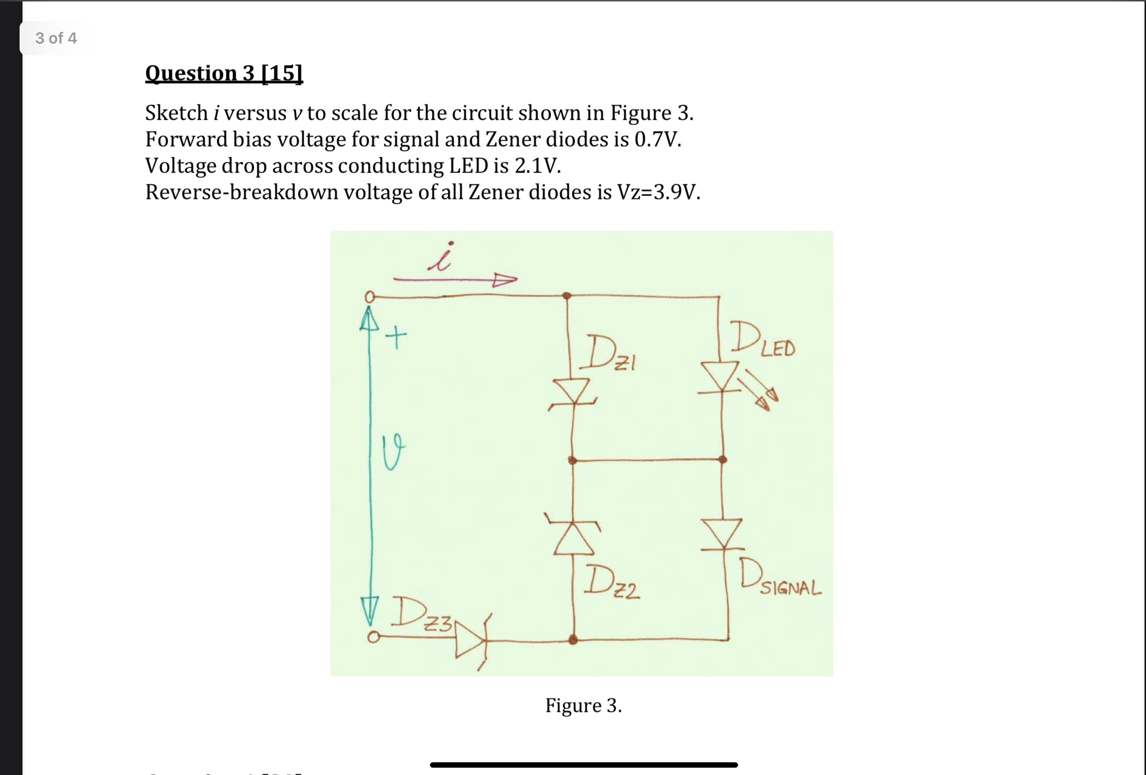Solved 3 ﻿of 4Question 3 [15]Sketch i versus v ﻿to scale for | Chegg.com