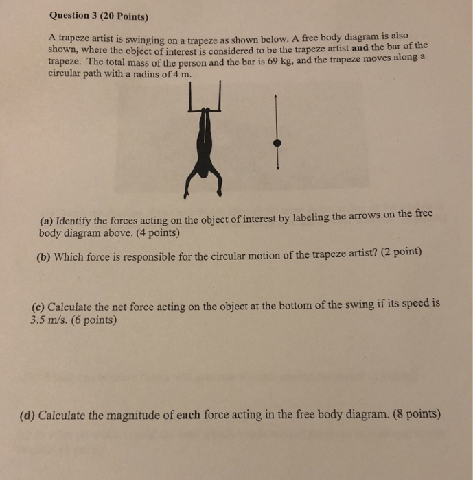 Solved Question 3 (20 Points) A trapeze artist is swinging | Chegg.com