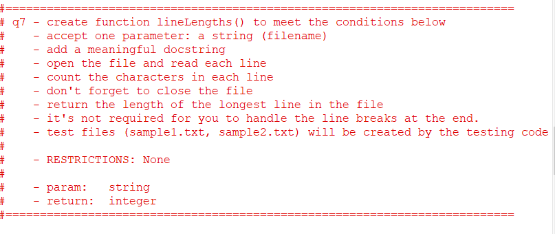 Solved q7 - create function lineLengths() to meet the | Chegg.com