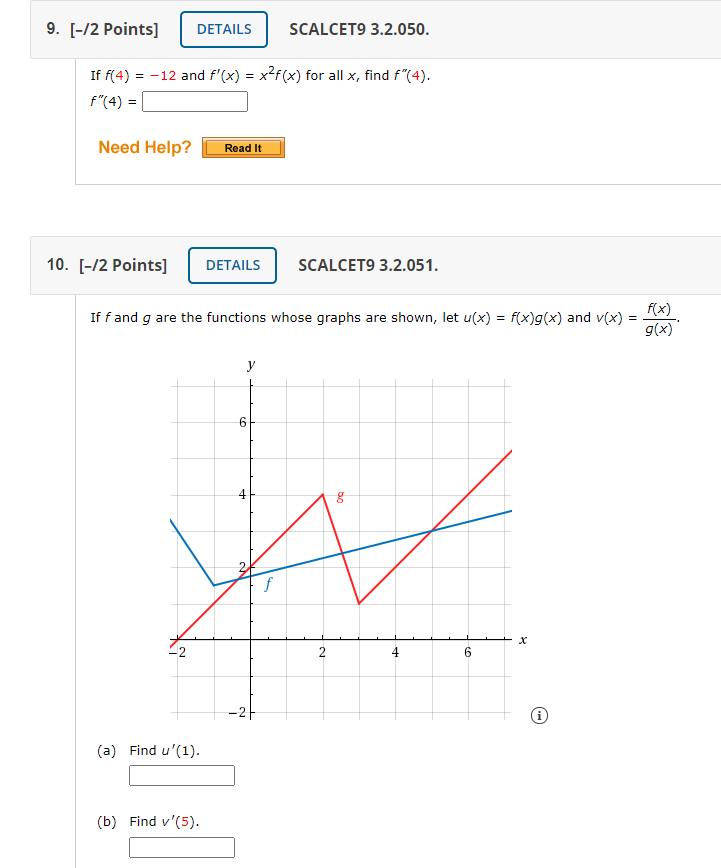 Solved 9. [-/2 Points] DETAILS SCALCET9 3.2.050. If f(4) = | Chegg.com