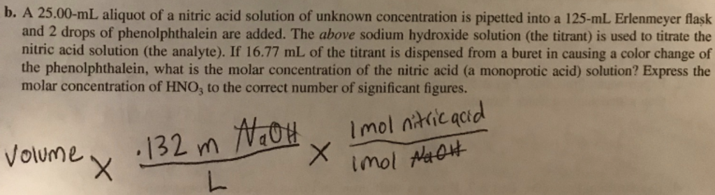 Solved b. A 25.00-mL aliquot of a nitric acid solution of | Chegg.com