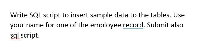 Solved Write SQL script to insert sample data to the tables. | Chegg.com