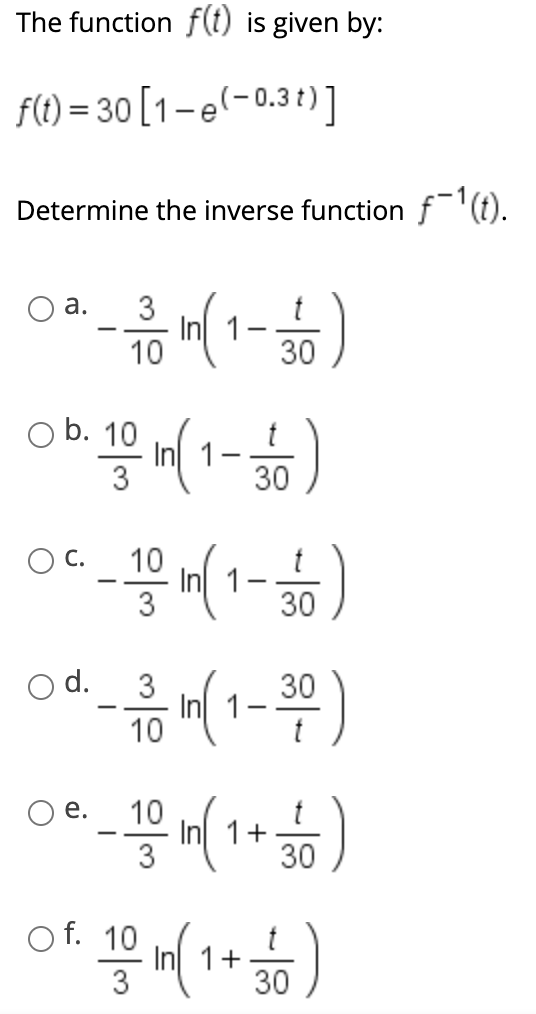 Solved The function f(t) is given by: f(t) = 30 [1-0(-0.3t)] | Chegg.com