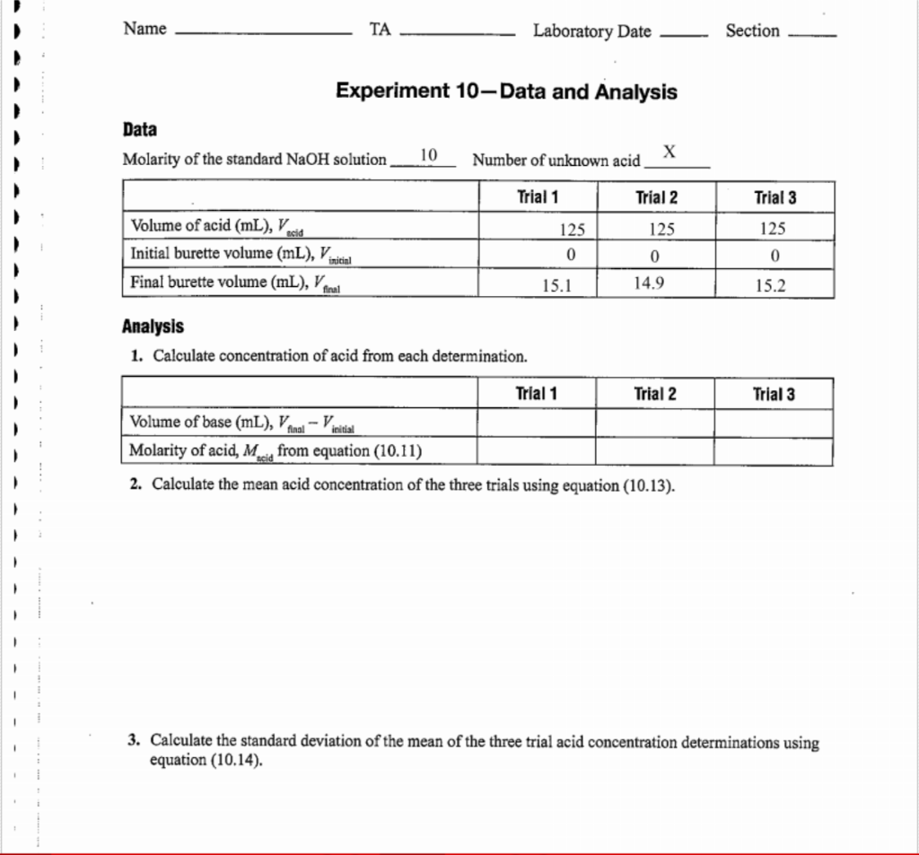 Solved Name — TA — Laboratory Date — Section Experiment | Chegg.com
