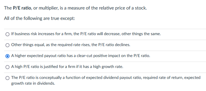 Solved The \\( \\mathrm{P} / \\mathrm{E} \\) ratio, or | Chegg.com