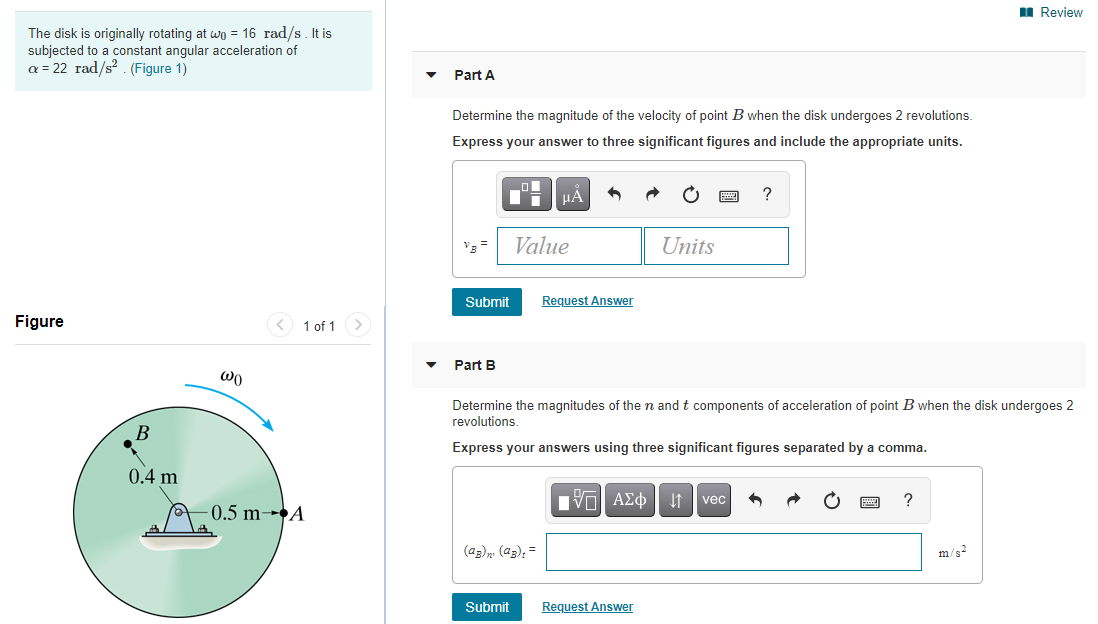 Solved Review The disk is originally rotating at wo = 16 | Chegg.com