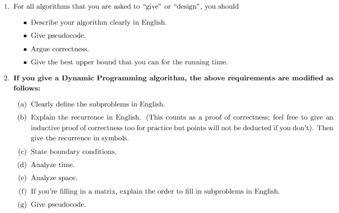 Solved 1. For all algorithms that you are asked to "give" or | Chegg.com