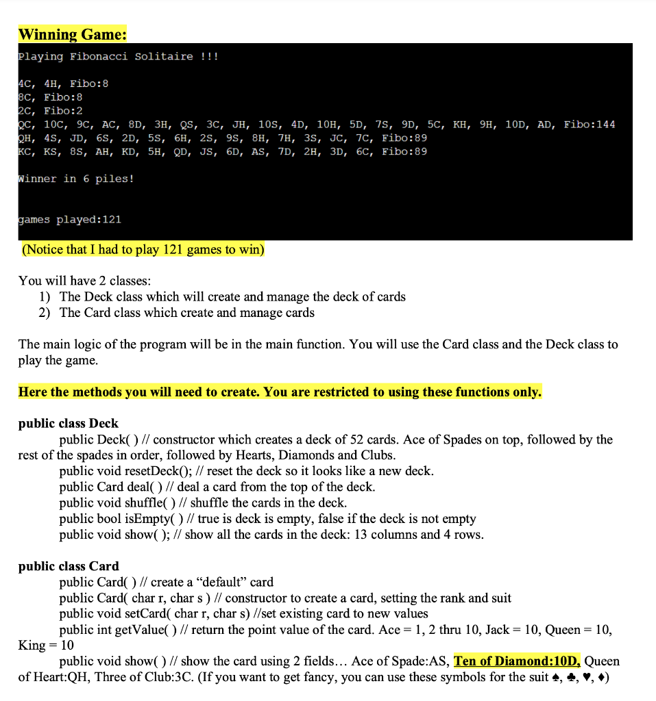 Solved Welcome to Fibonacci Solitaire! This game uses one | Chegg.com