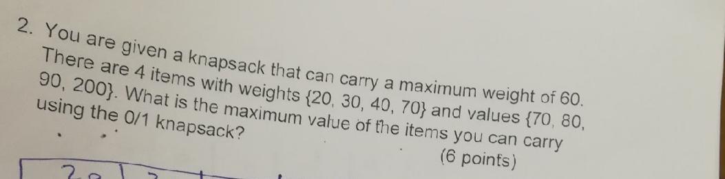 Solved 2. You are given a knapsack that can carry a maximum | Chegg.com