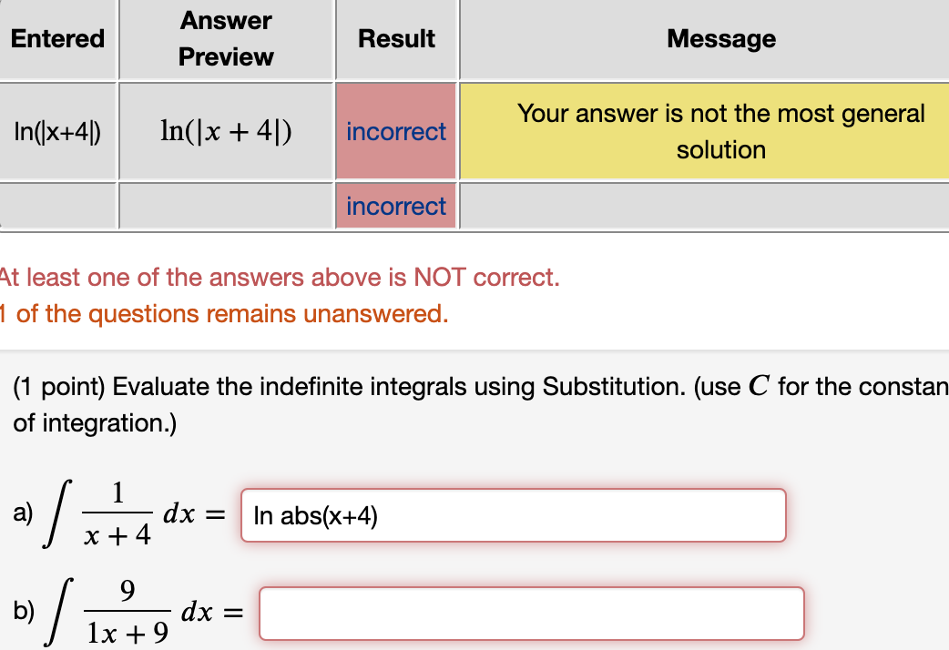 Solved Entered Answer Preview Result Message In(x+4) In(|x + | Chegg.com