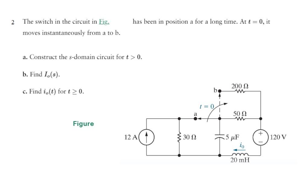 Solved 2 The switch in the circuit in Figs has been in | Chegg.com