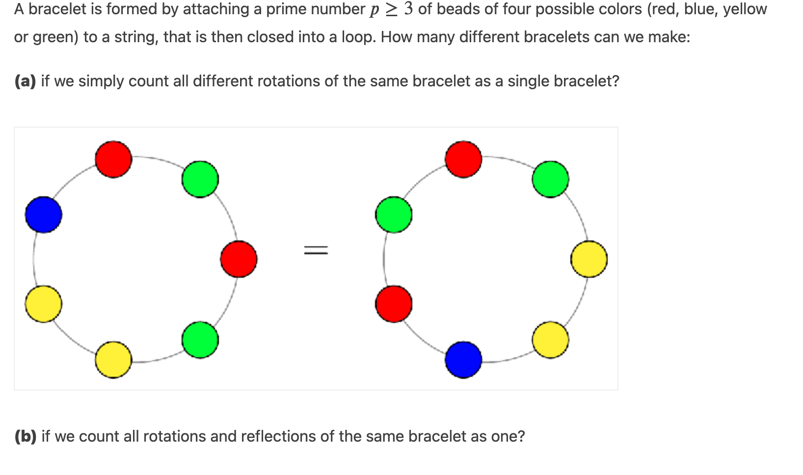 Solved A bracelet is formed by attaching a prime number p > | Chegg.com
