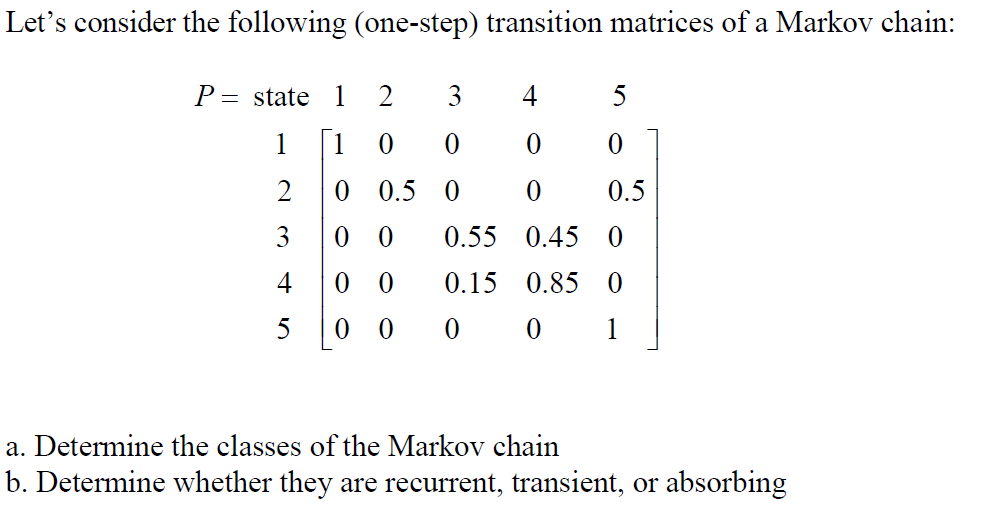 Solved Let's consider the following (one-step) transition | Chegg.com