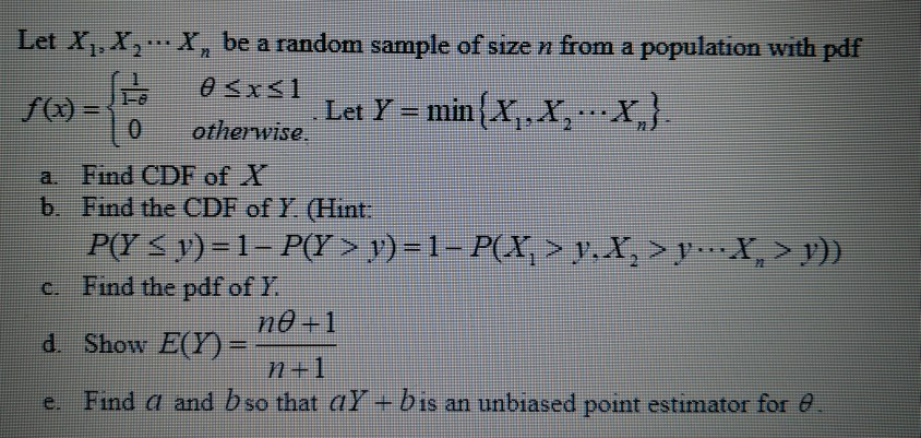 Solved Let X, X2 X, be a random sample of size n from a | Chegg.com