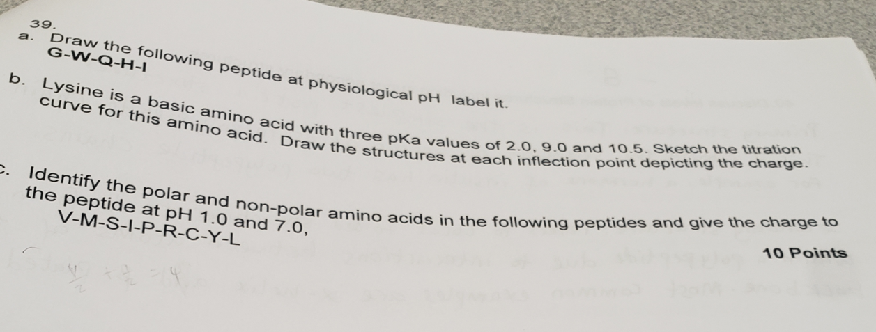 Solved 39. a. Draw the following peptide at physiological pH | Chegg.com