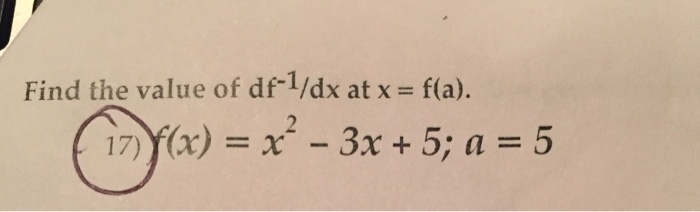 Solved Find the value of df-1/dx at x = f(a). | Chegg.com
