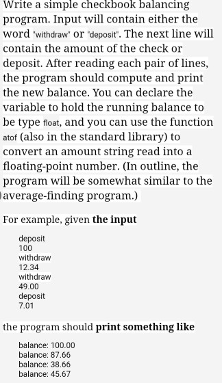 Solved Write a simple checkbook balancing program. Input | Chegg.com