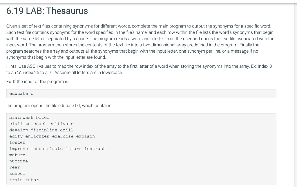 Solved Given a set of text files containing synonyms for | Chegg.com