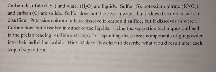 Solved Carbon disulfide (CS2) and water (H20) are liquids. | Chegg.com