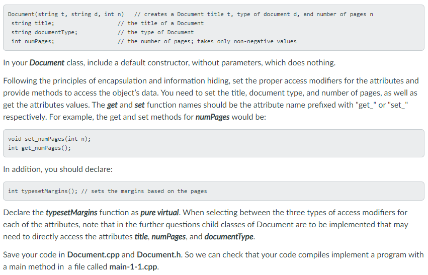 Solved Define And Implement A Class Named Document That Has 