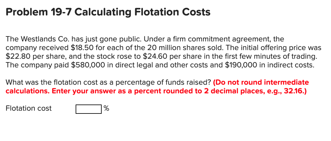 Solved Problem 19-7 Calculating Flotation Costs The | Chegg.com