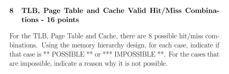 Solved 8 TLB, Page Table and Cache Valid Hit/Miss Combina- | Chegg.com
