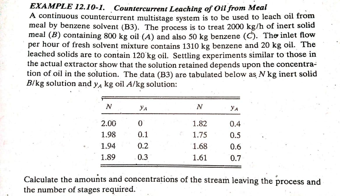 Solved 12.10-1. Constant Underflow in Leaching Oil from | Chegg.com
