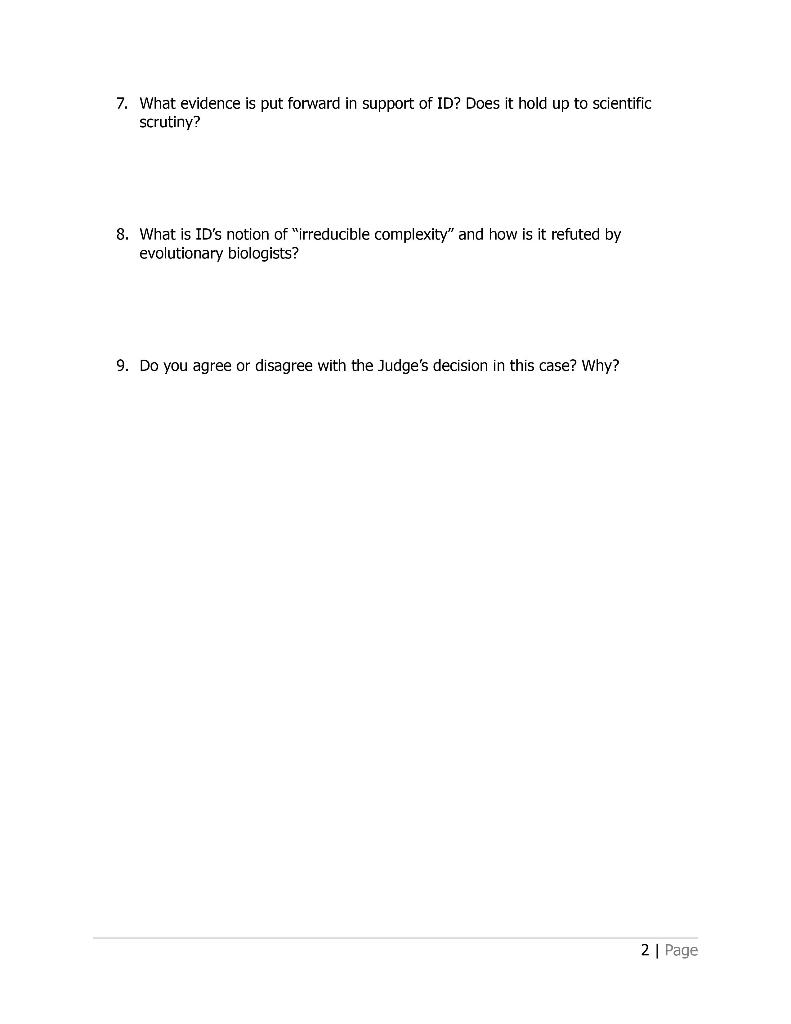 Solved From the "Judgement Day- Intelligent Design on | Chegg.com