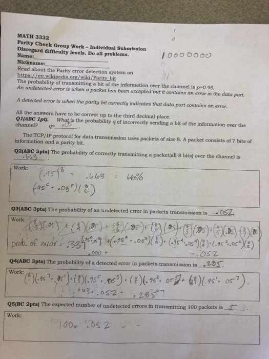 Solved MATH 3332 Parity Check Group Work- Individual | Chegg.com