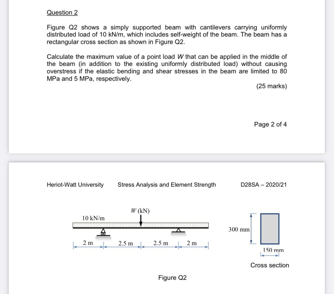 Solved Question 2 Figure Q2 shows a simply supported beam | Chegg.com