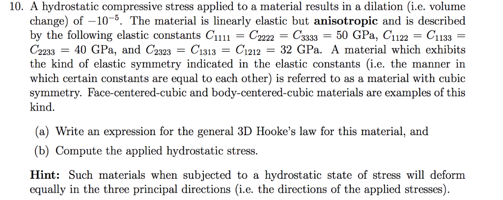 Solved 10. A hydrostatic compressive stress applied to a | Chegg.com