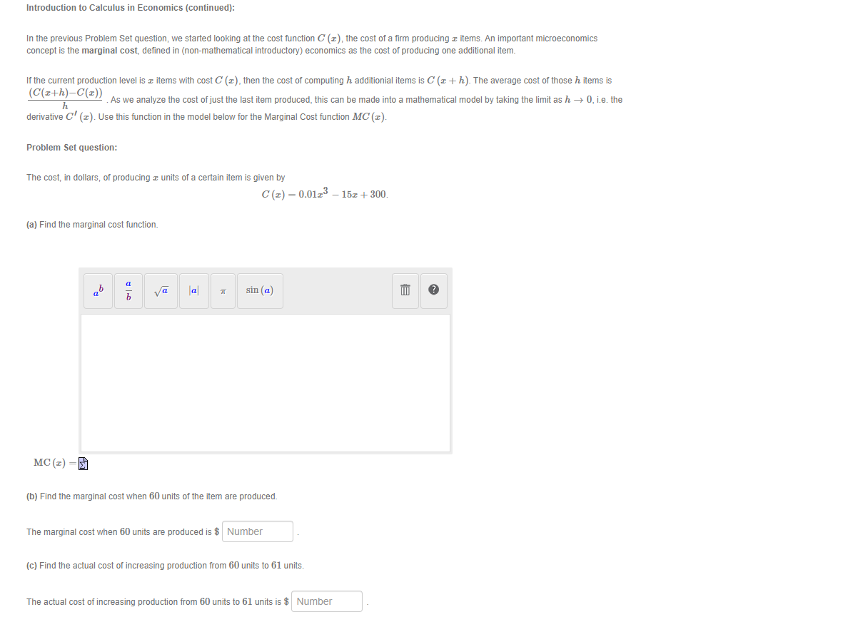 Solved Introduction to Calculus in Economics (continued): | Chegg.com