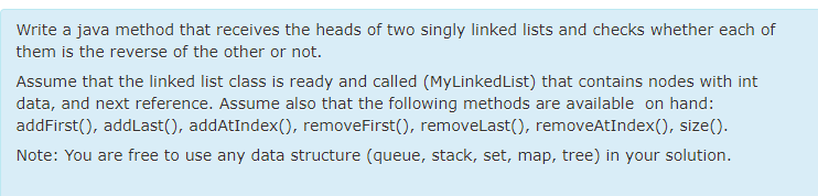 Solved Write a java method that receives the heads of two | Chegg.com