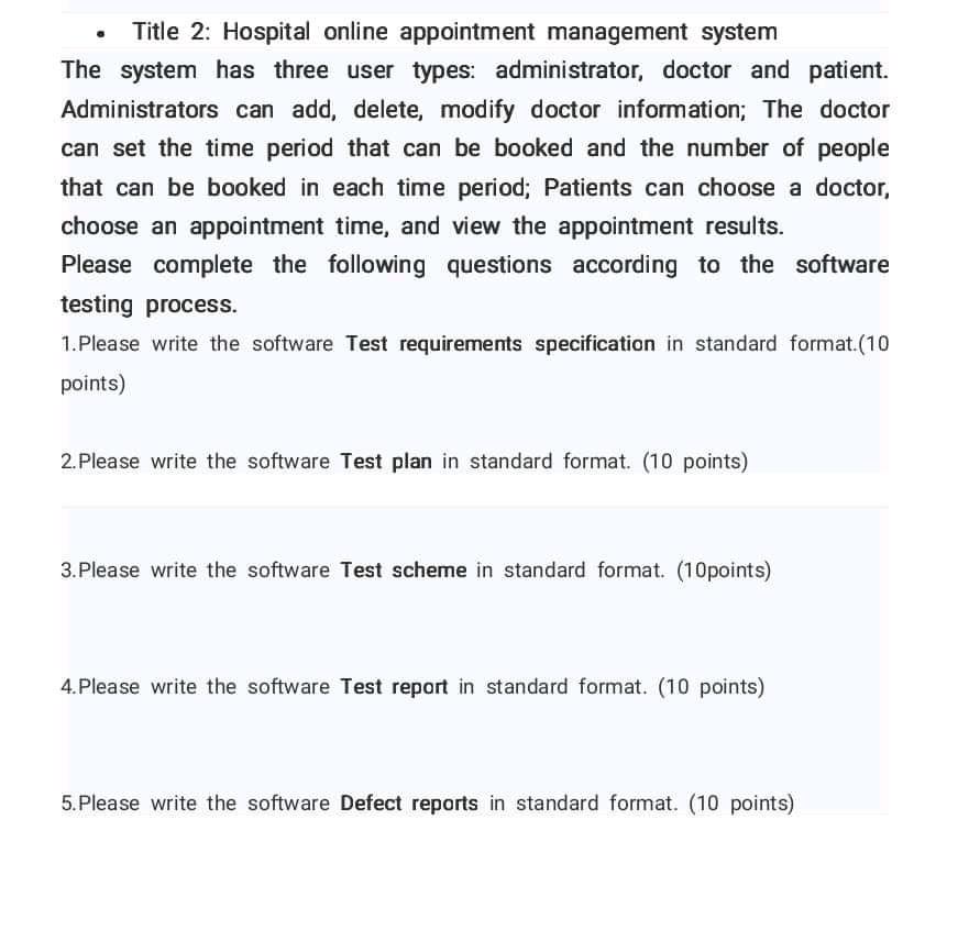 Solved - Title 2: Hospital online appointment management | Chegg.com