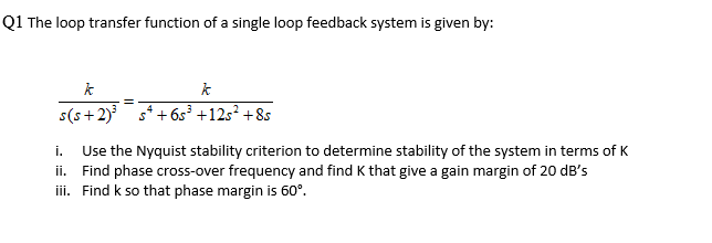 Solved Q1 The loop transfer function of a single loop | Chegg.com