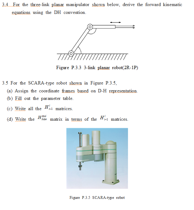 Solved 3.4. For the three-link planar manipulator shown | Chegg.com