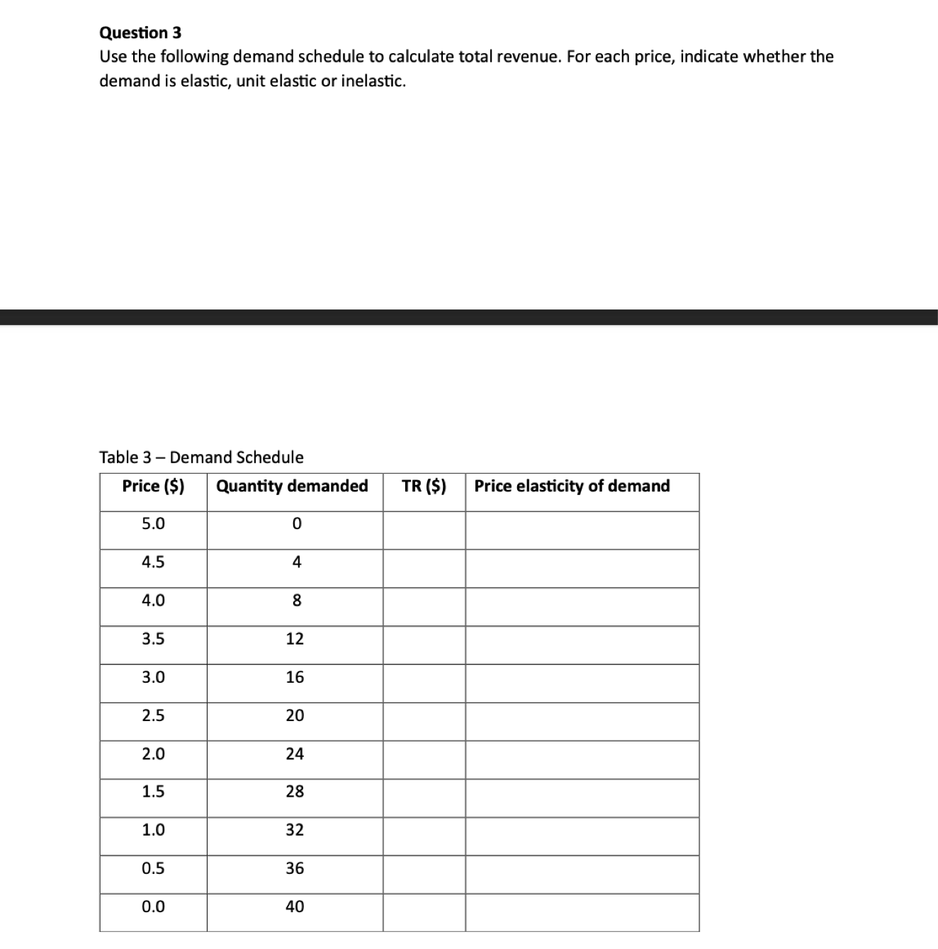 Solved Question 3 Use the following demand schedule to | Chegg.com