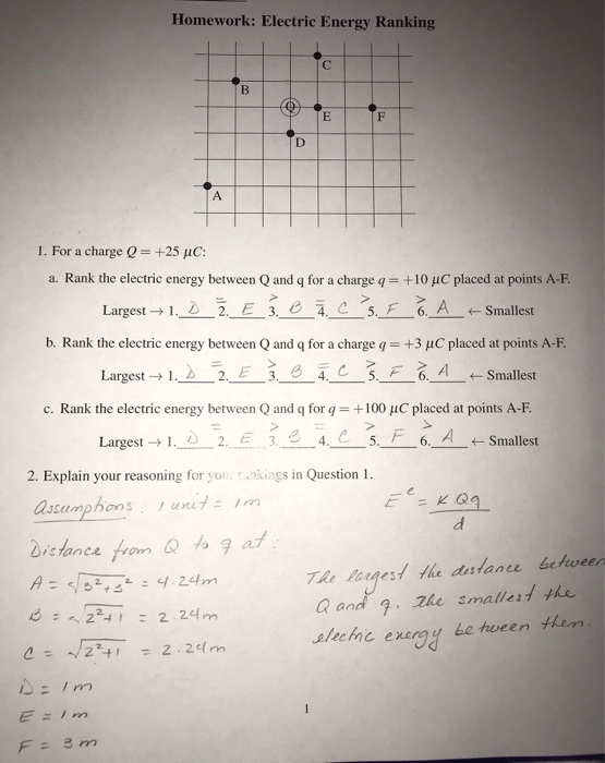 Solved Homework: Electric Energy Ranking I. For a charge Q = | Chegg.com
