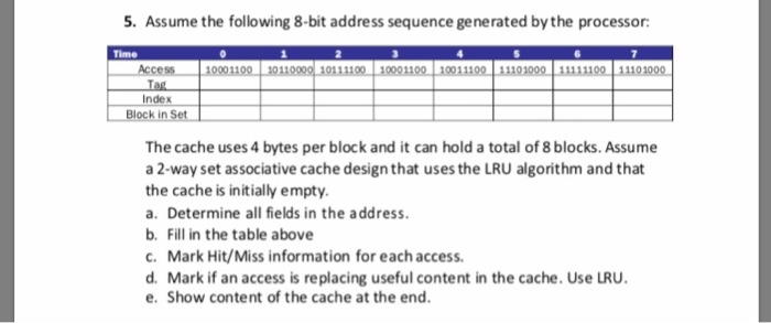 Solved 5. Assume the following 8-bit address sequence | Chegg.com