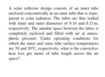 Solved A solar collector design consists of an inner tube | Chegg.com
