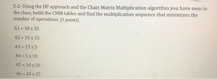 Solved 5-2- Using the DP approach and the Chain Matrix | Chegg.com