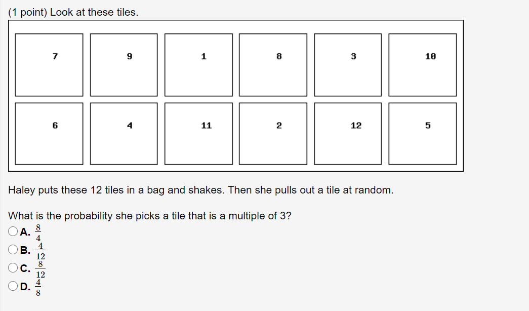 Solved (1 point) Look at these tiles. 7 9 1 8 3 10 6 11 2 12 | Chegg.com