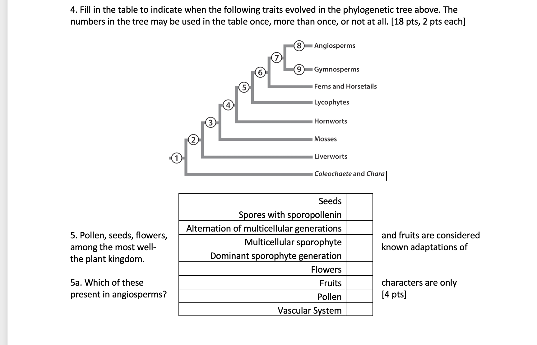 Solved 4. Fill in the table to indicate when the following | Chegg.com