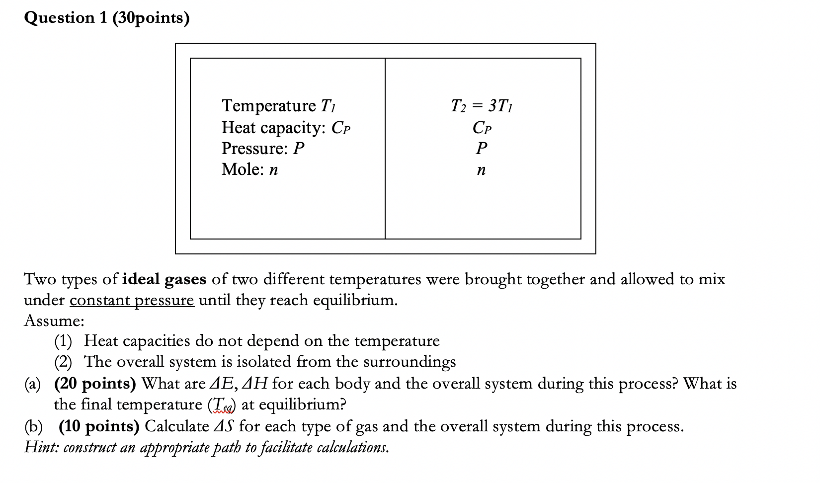 Solved Question 1 (30points) T2 3T Temperature T Heat | Chegg.com