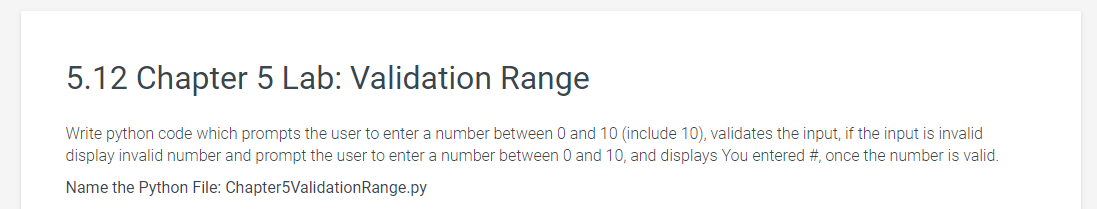 Solved 5.12 Chapter 5 Lab: Validation Range Write python | Chegg.com