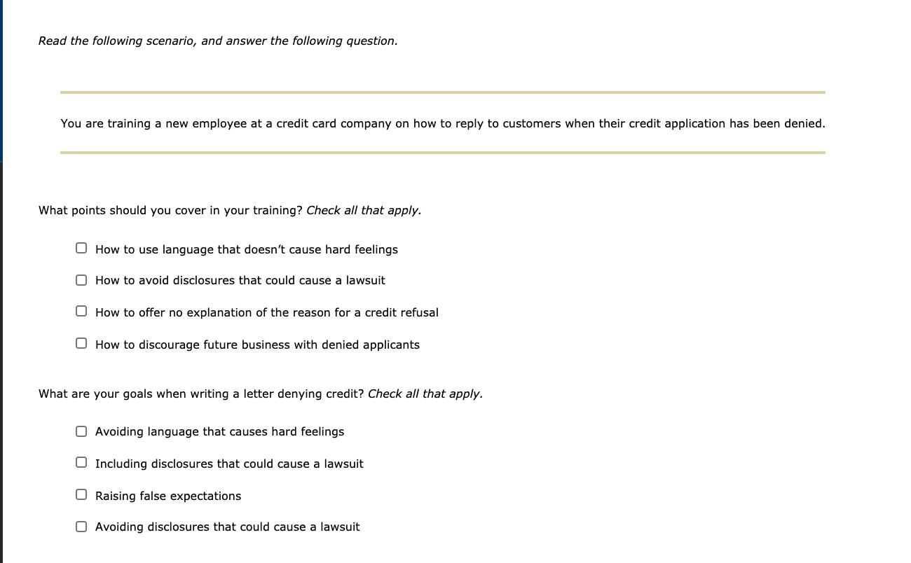 Solved 4. Refusing Typical Requests and Claims Choose the | Chegg.com