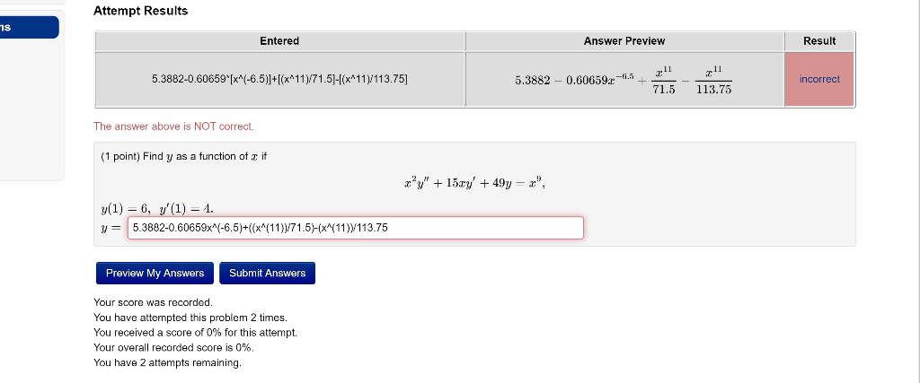 Solved Attempt Results 7s Entered Answer Preview Result | Chegg.com