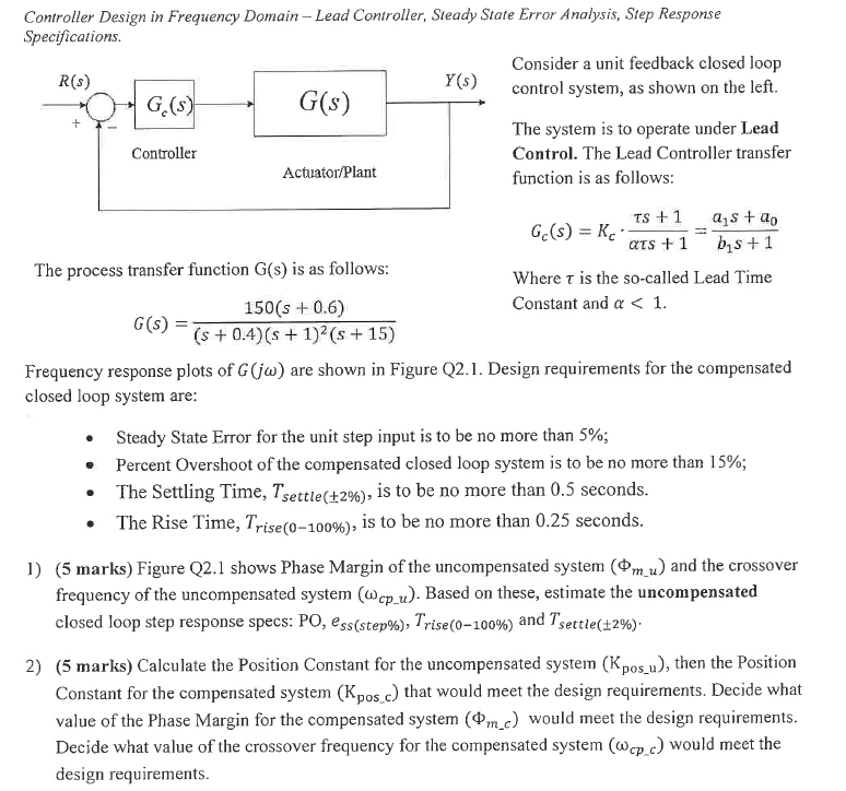 Solved Controller Design in Frequency Domain - Lead | Chegg.com
